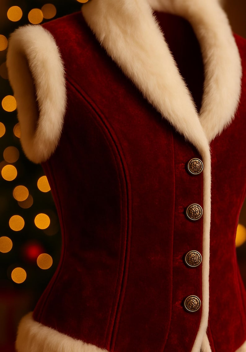 Handmade Red Velvet Christmas Vest | Faux Fur Santa Waistcoat - Etsy