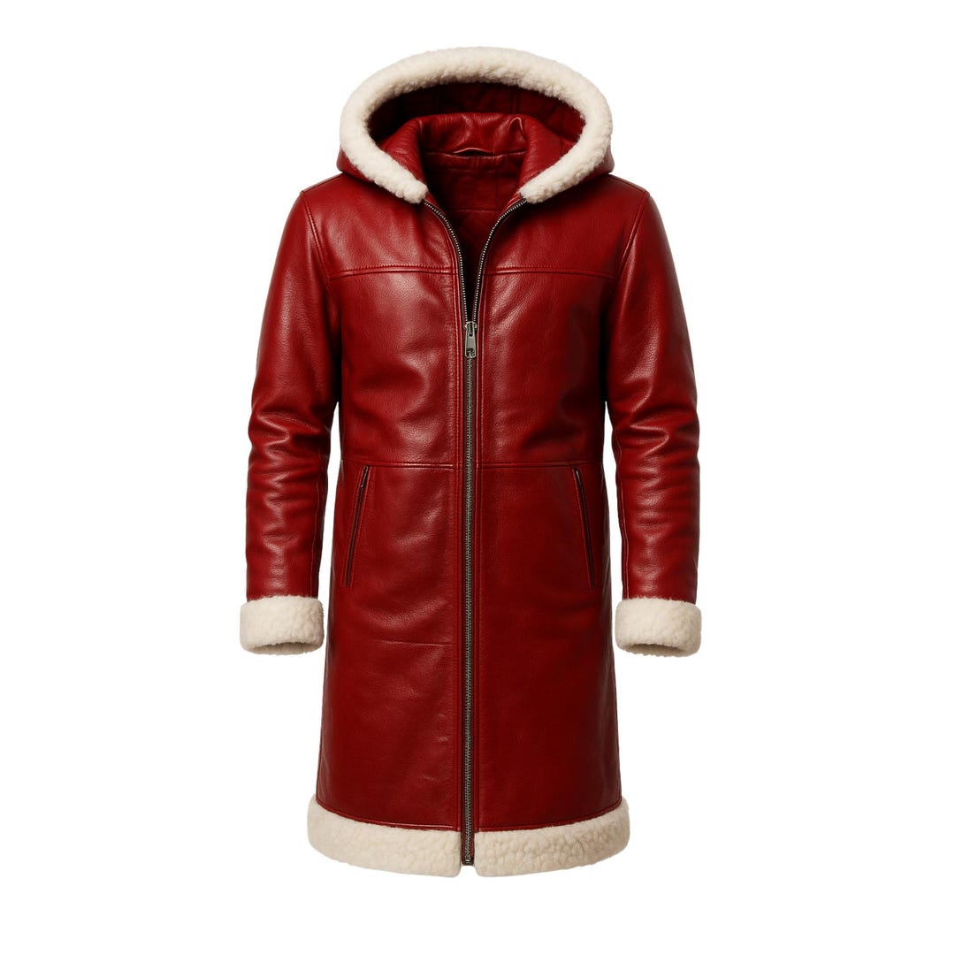 Santa Claus Sheep Leather Long Coat With Faux Fur Trim | Xmas ...