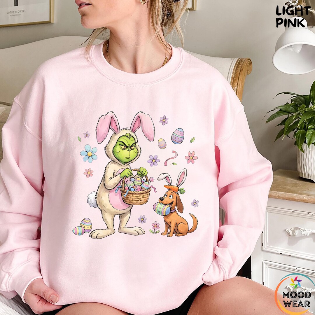 Easter Grinch Bunny Sweatshirt, Cute Grinch & Max Easter Eggs Tee ...
