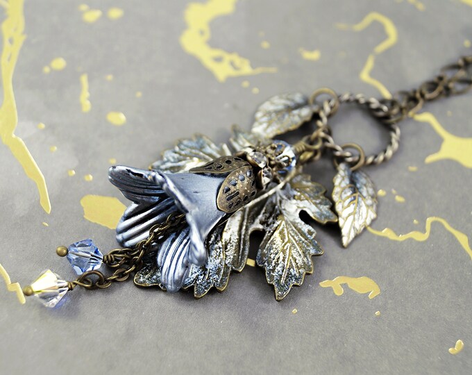 Blue Flower Necklace, Lucite Flower Necklace, Leaf Necklace, Vintage ...