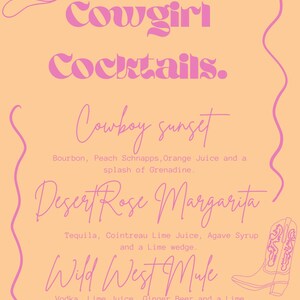 Cowgirl Cocktails Bar Sign, Country Western Theme Party - Printable ...