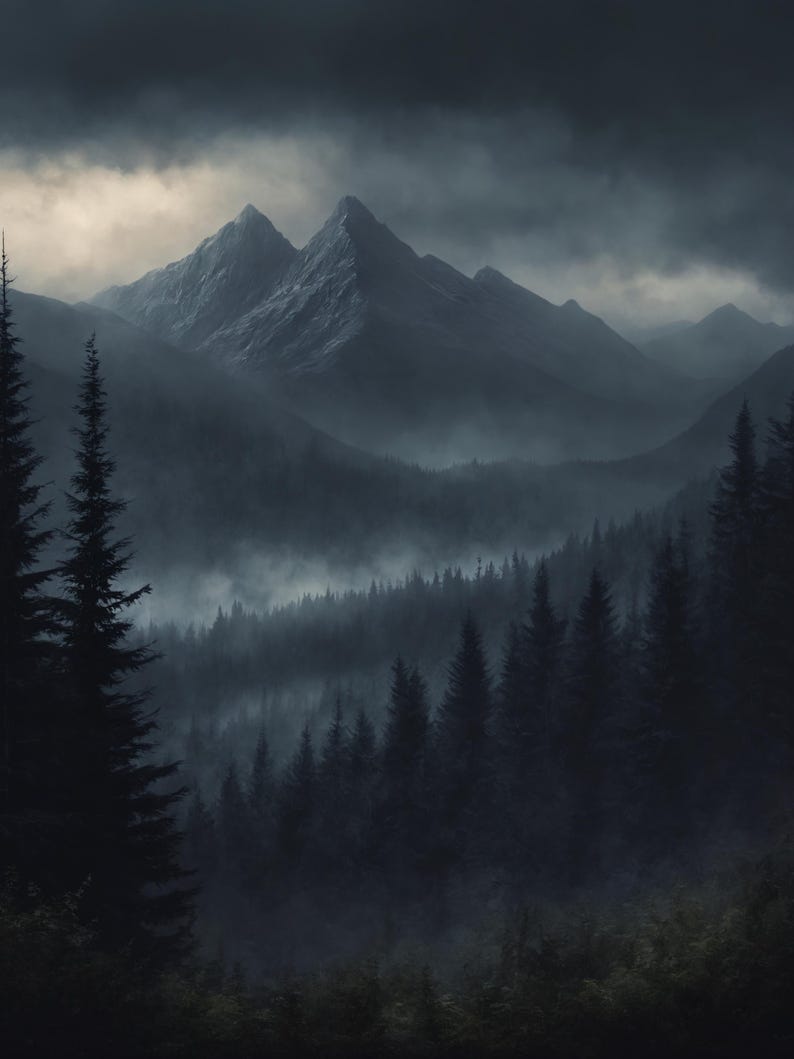 Misty Mountain Wall Art - Moody Landscape Printable - Foggy Forest ...