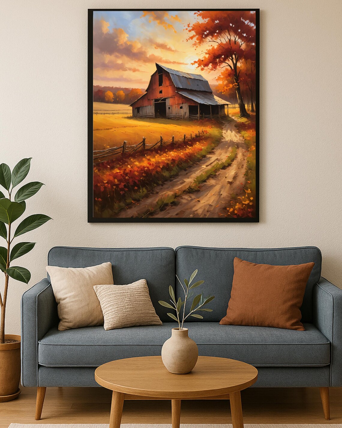 Autumn Barn Landscape Digital Print – Rustic Fall Country Road Wall Art ...