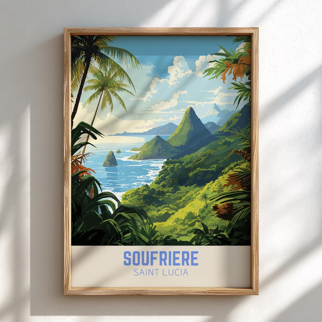 The Pitons Majesty Soufriere Travel Art Print | Saint Lucia Wall Art ...