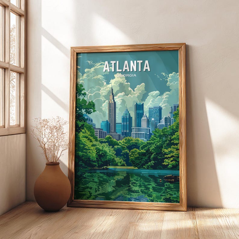 Atlanta Skyline Print | Piedmont Park, Georgia Travel Poster - Etsy