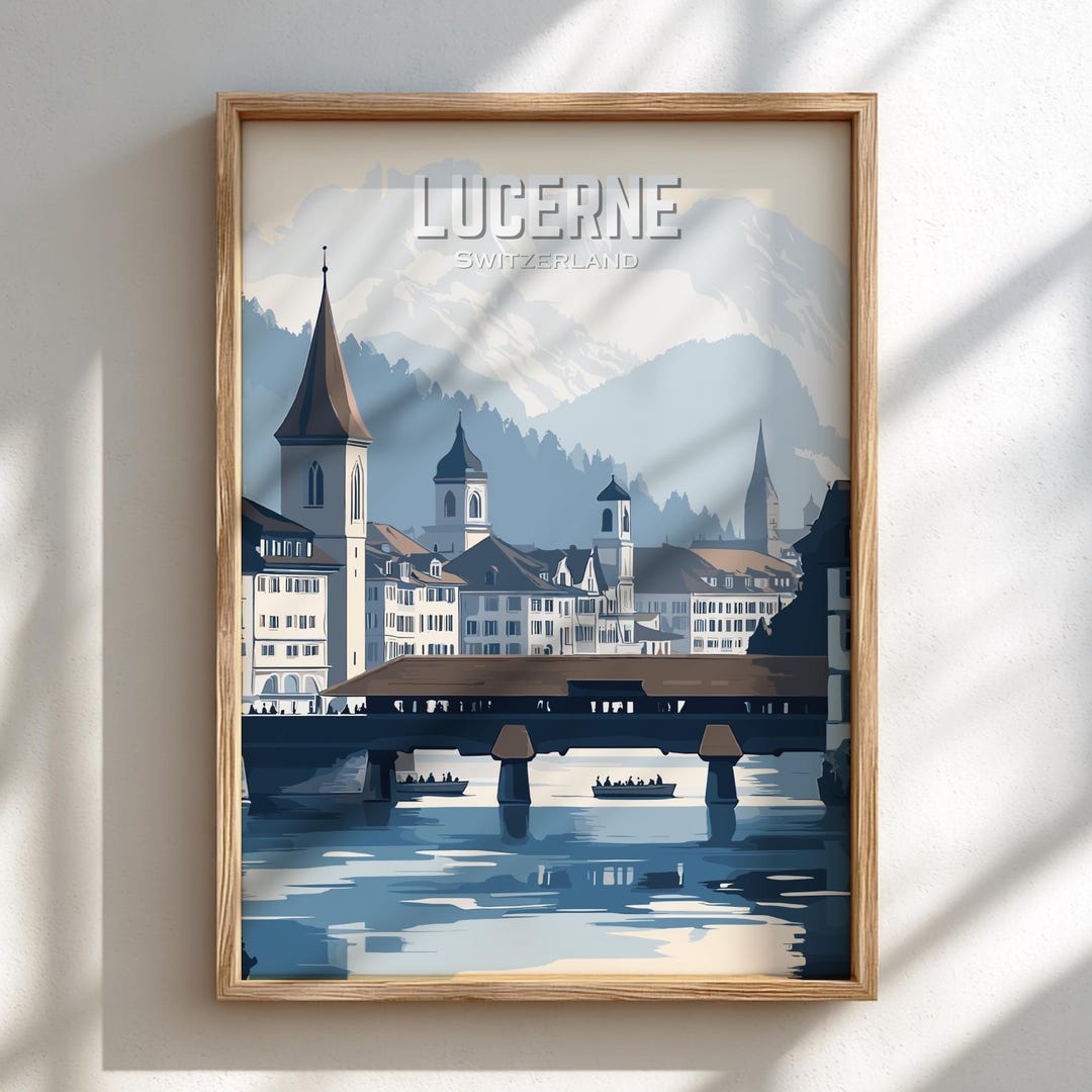 Lucerne Switzerland Print | Chapel Bridge, Swiss Alps Art - Etsy