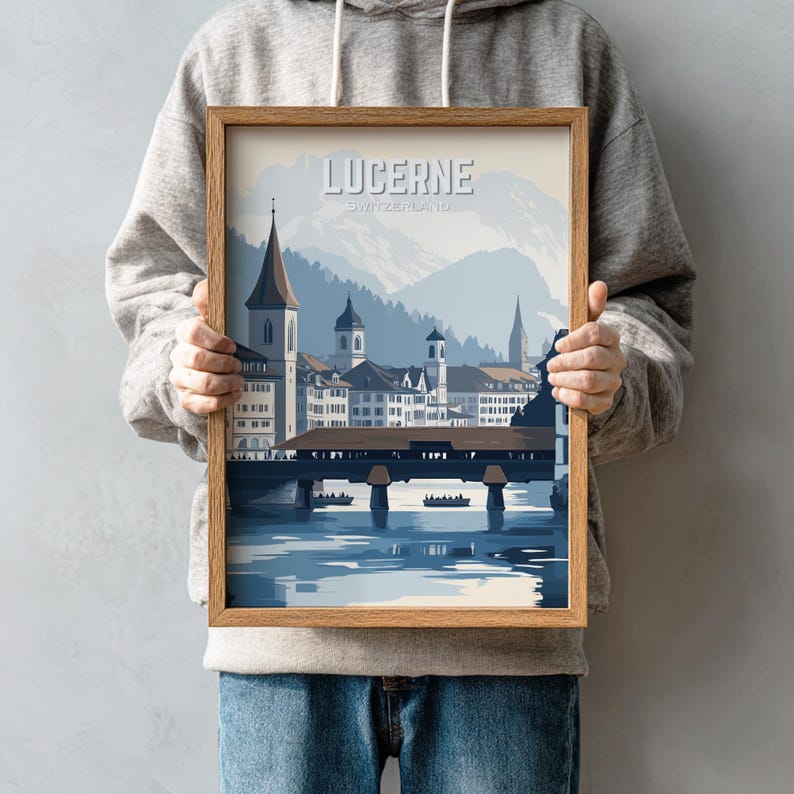 Lucerne Switzerland Print | Chapel Bridge, Swiss Alps Art - Etsy