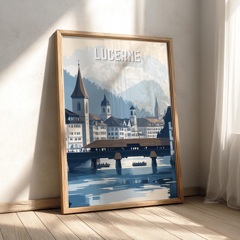 Lucerne Switzerland Print | Chapel Bridge, Swiss Alps Art - Etsy