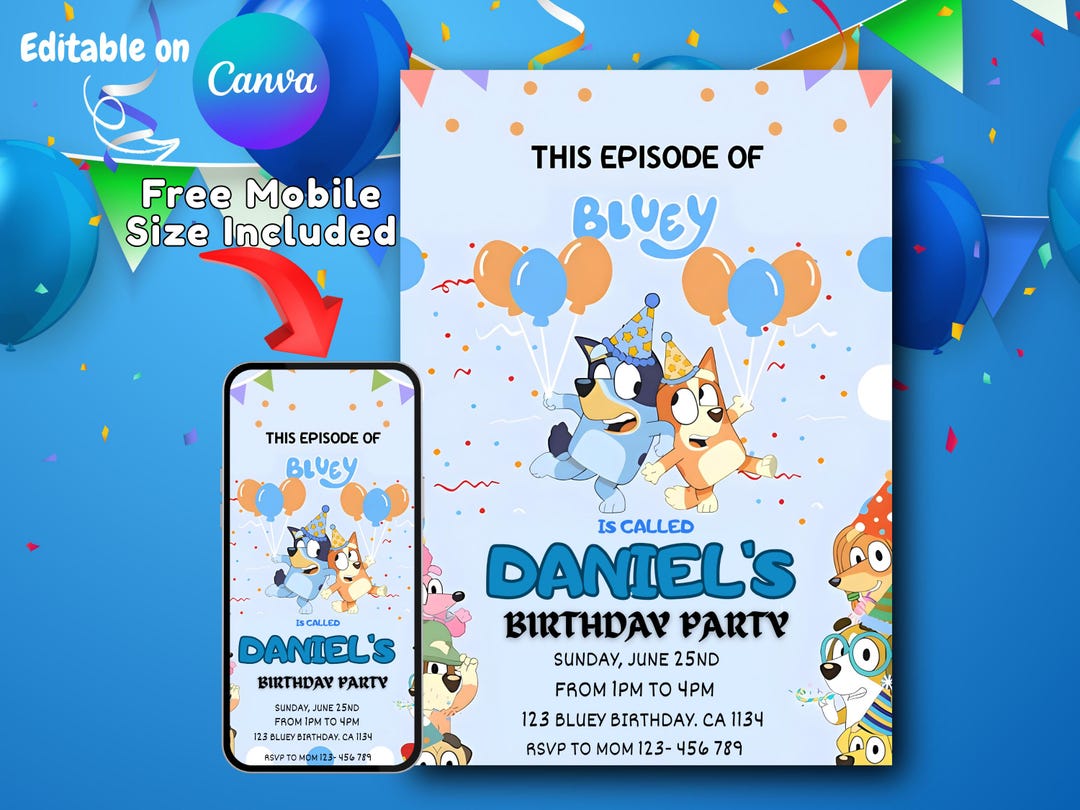 Bluey Birthday Invitation: Customizable Kids Party Evite (canva ...