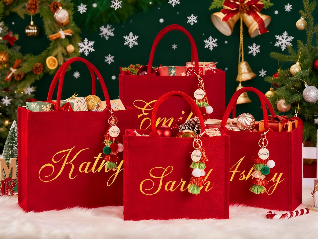 Personalized Christmas Burlap Bag Holiday Gift Bags With Name Christmas ...