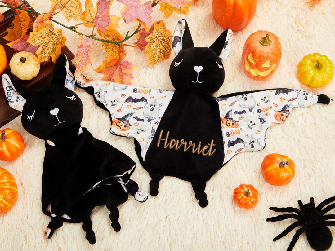 Embroidered Bat Comforter, Personalized Baby Bat Security Blanket ...