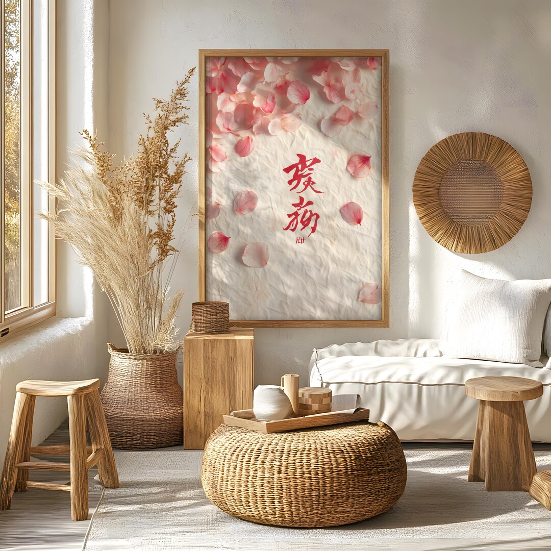 Kanji Flower Wall Art Print, Japanese Calligraphy Floral Decor, Asian ...