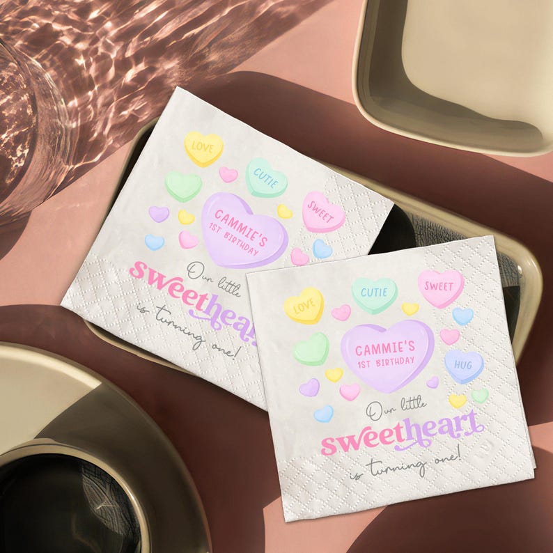 Sweetheart 1st Birthday Napkins, Our Little Sweetheart is One Baby ...