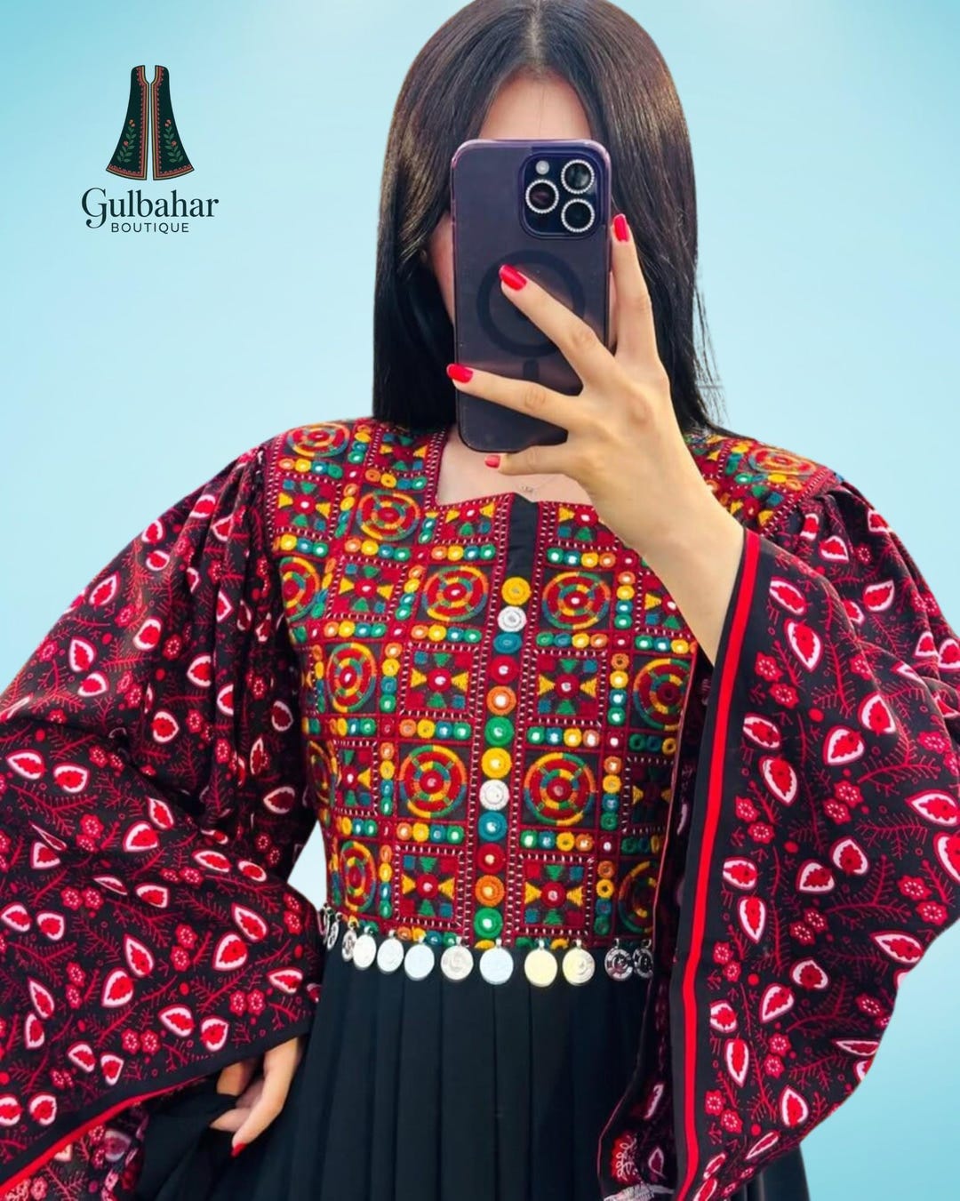 Black Afghan Kuchi Dress - Embroidered Ethnic Outfit With Coins - Etsy