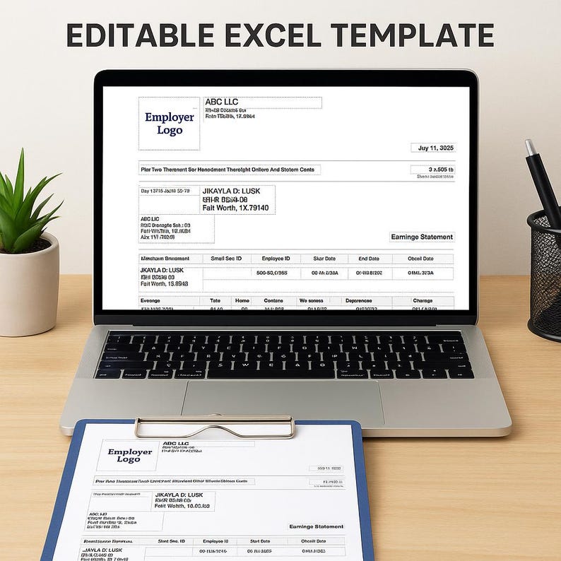 Paystub Template | Editable Paycheck Stub PDF & Excel | Instant ...