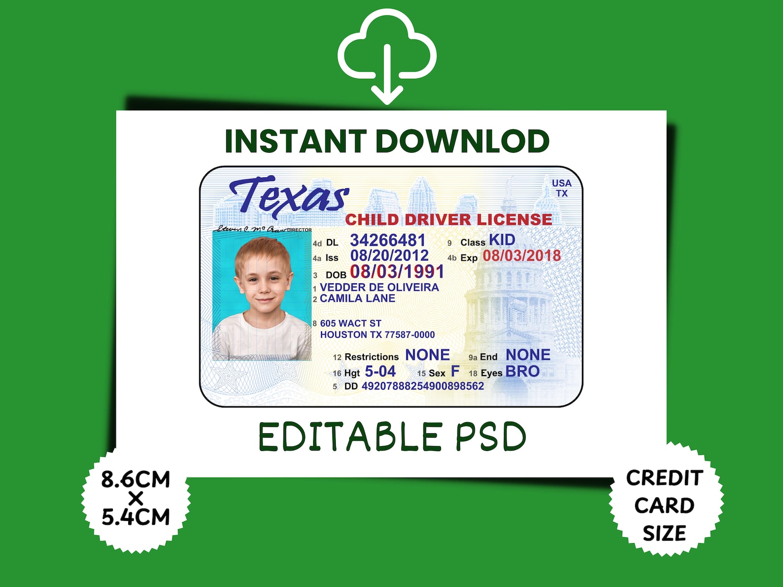 Pretend Play Usa Driver License for Kids, Texas Driving Licence ...