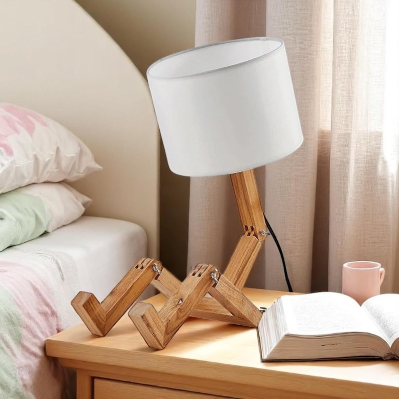 Articulated Wooden Man Table Lamp: Playful Scandinavian Bedside Light ...