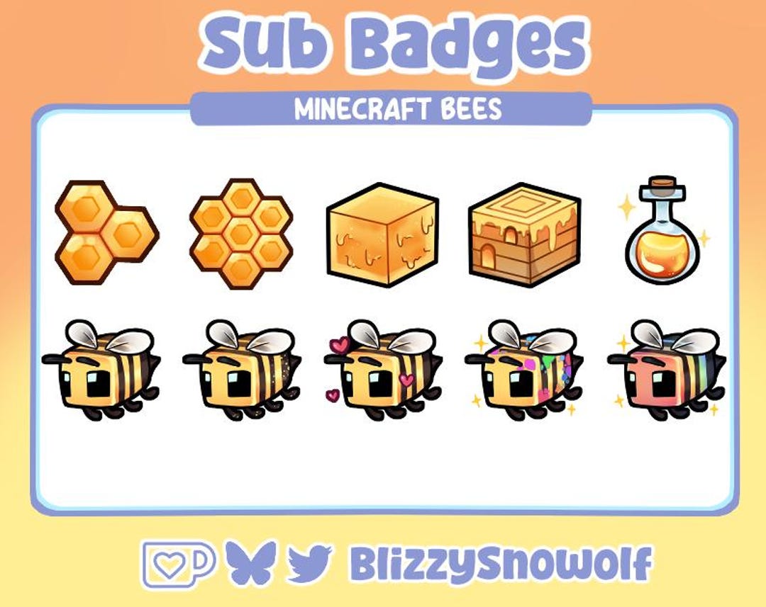 10x Cute Minecraft Bee Sub & Bit Badges | Twitch Graphics | Cute ...