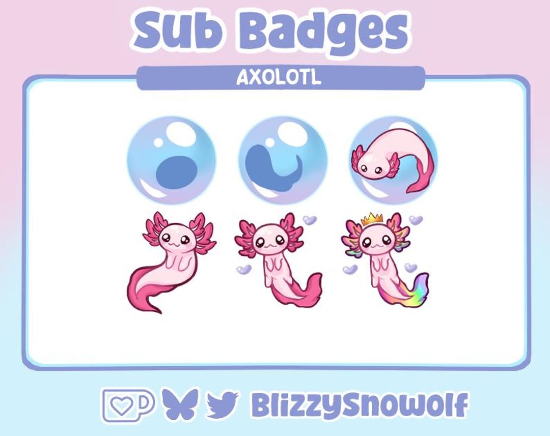 Axolotl Twitch Sub Badges | Pink Kawaii Graphics (digital Download) - Etsy