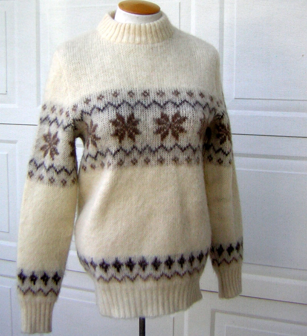 Vintage Icelandic Sweater Snowflake Motif UNISEX Warm Soft Fuzzy Wool ...
