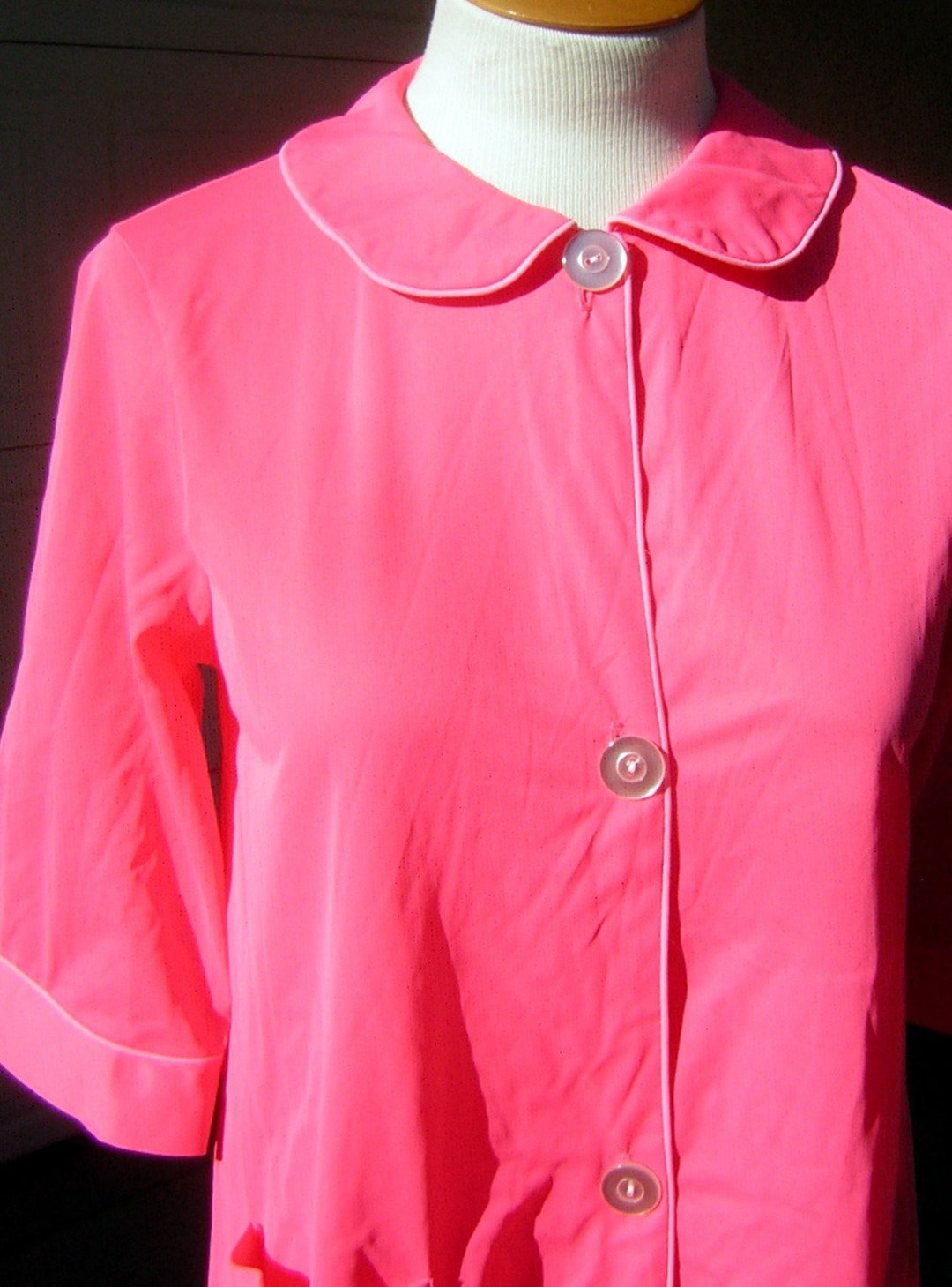 Vintage 60s Nylon Robe: Hot Pink Housecoat With Trim - Size Small - Etsy