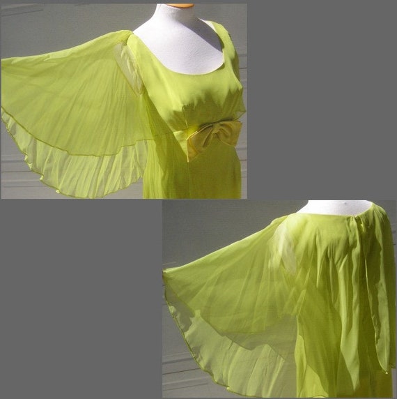 Vintage 60s Sheer Angel Wing Sleeve Party Dress with … - Gem
