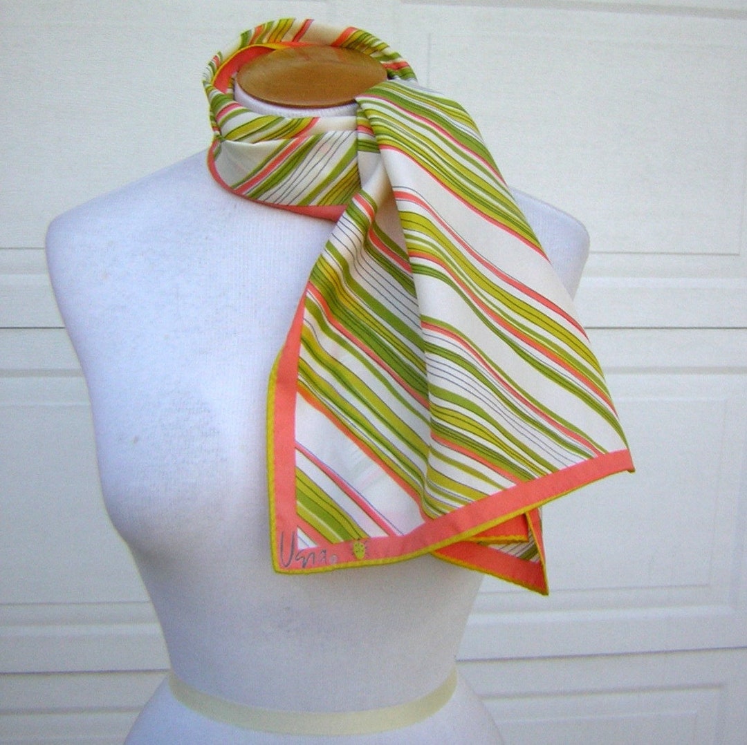 Vintage VERA Neumann LADYBUG Logo Orange Citrus Candy Stripe Long Scarf ...