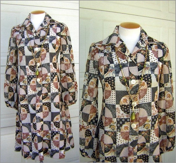 Vintage 70s Fall Dress - Pointy Disco Collar Simple A… - Gem