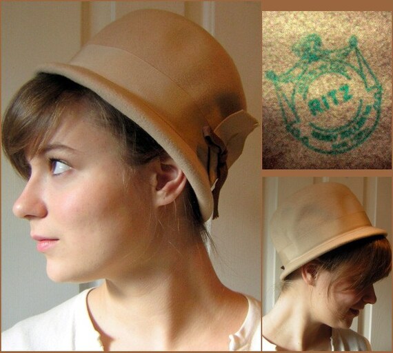 Vintage 60s Hat MOD Wool Felt Cloche Helmet Bucket Ha… - Gem