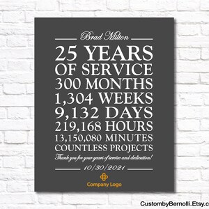 25 Year Work Anniversary Gift Personalized 25 Years of - Etsy