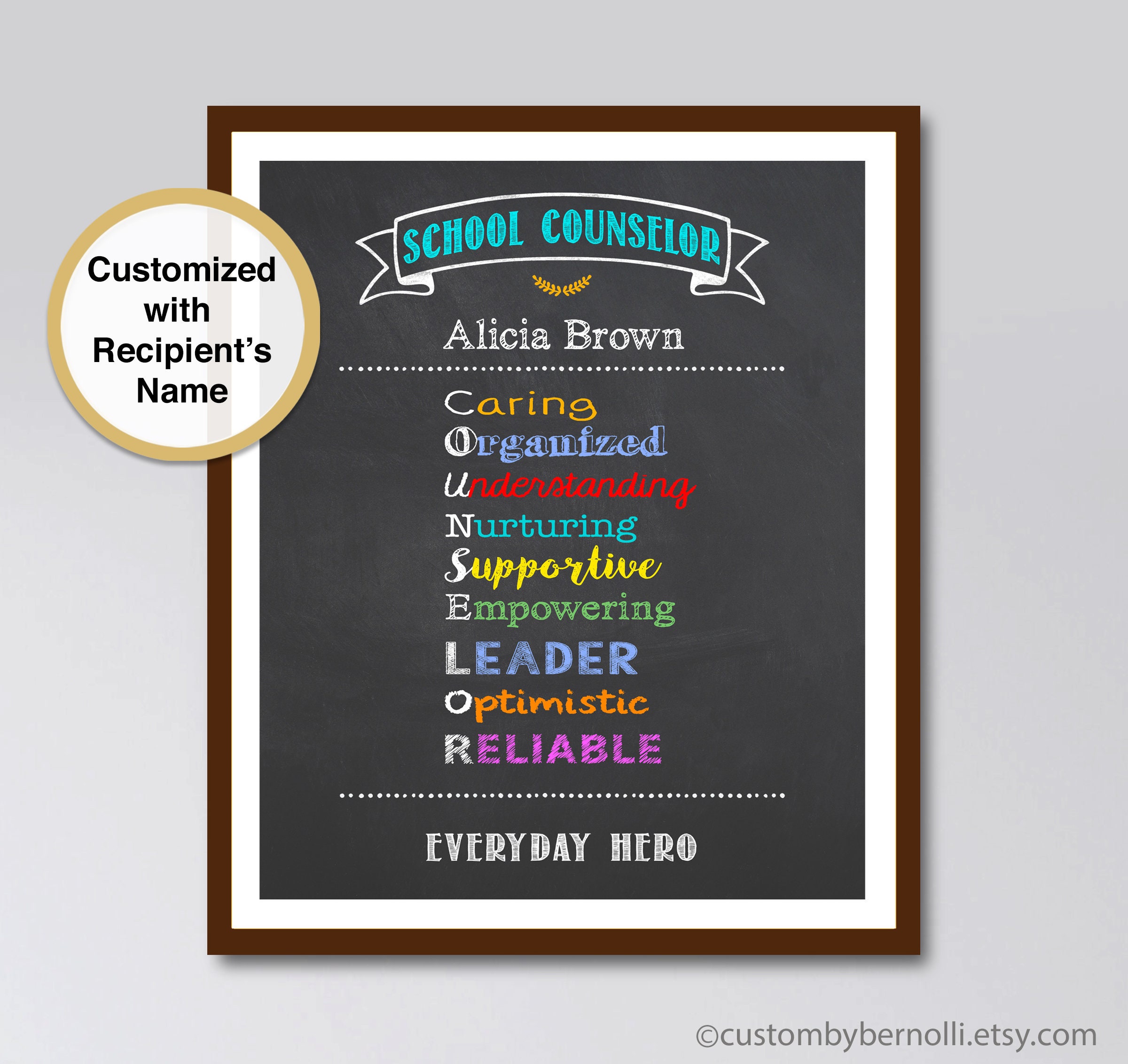 Personalized School Counselor Gift, Custom Counselor Thank You Print ...