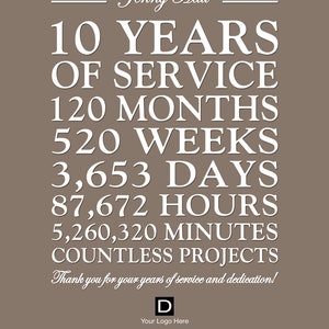 Personalized 40 Year Work Anniversary PRINT, 40 Years of Service, Thank ...