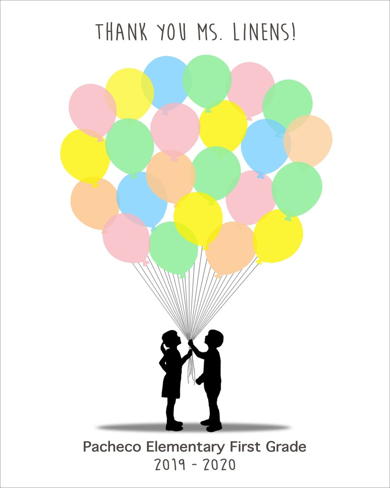 Personalized Teacher Appreciation Gift With Kids and Balloons, Teacher ...