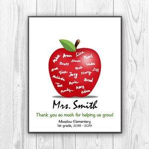 Apple Teacher Gift Class Names, Teacher Appreciation Gift for Teacher ...