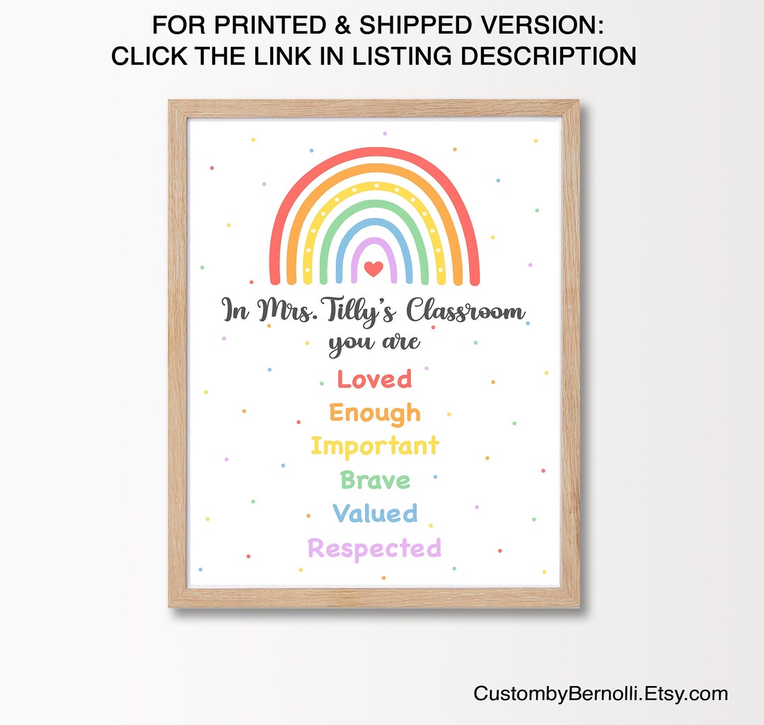 Rainbow Classroom Poster PRINTABLE, Personalized Gift for Teacher ...