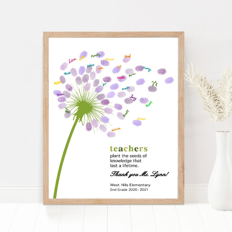 Dandelion Fingerprint Teacher Appreciation PRINT Personalized Teacher ...