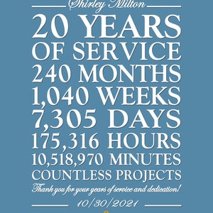 Personalized 40 Year Work Anniversary PRINT, 40 Years of Service, Thank ...