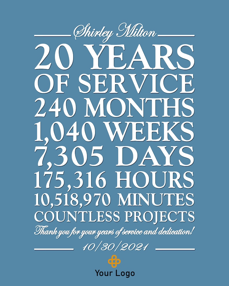 Personalized 40 Year Work Anniversary PRINT 40 Years of - Etsy