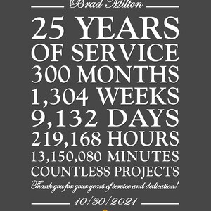 50 Year Work Anniversary Gift, Personalized 50 Years of Service ...