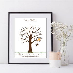 Teacher Appreciation Gift, Owl Fingerprint Tree Custom Gift for Teacher ...