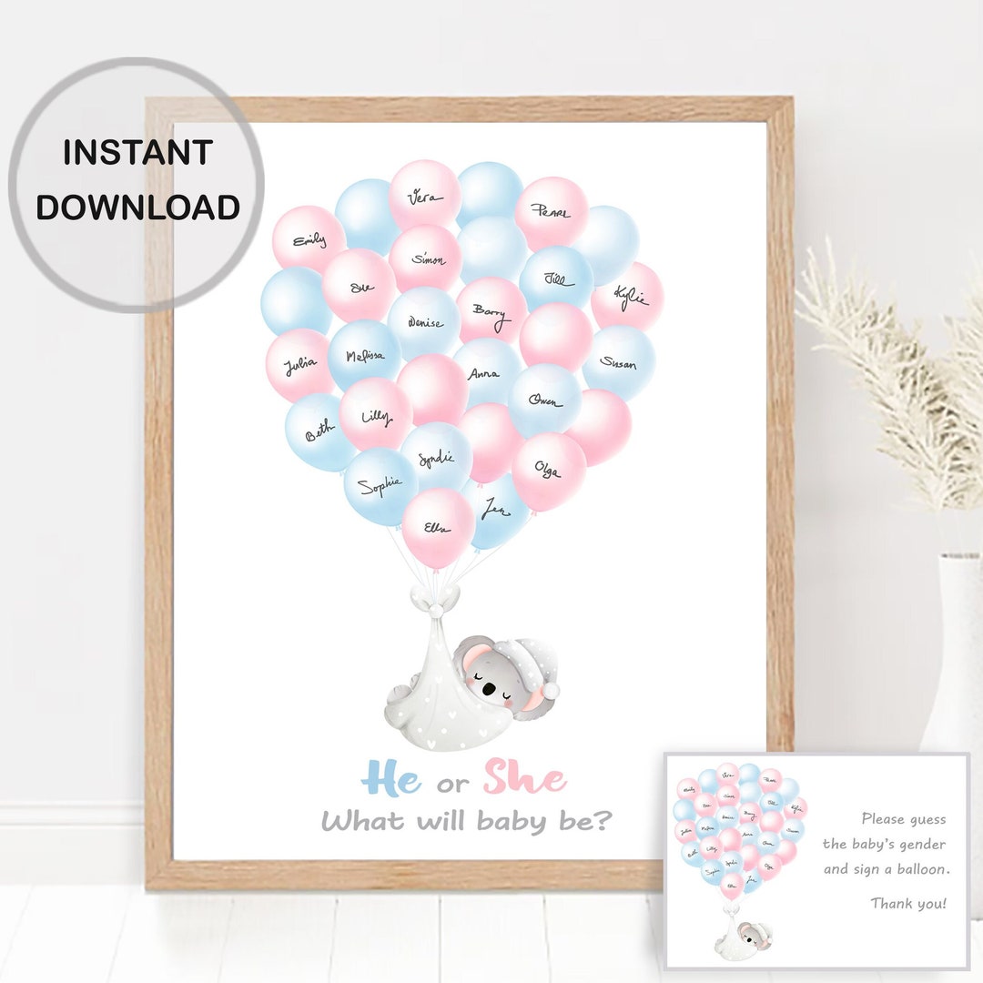 Koala Gender Reveal Ideas He or She Gender Guess Digital Print, Balloon ...