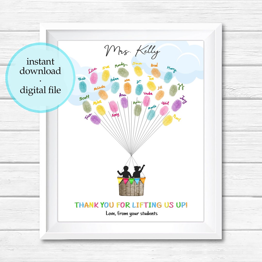 Teacher Appreciation Gift From Student or Class Fingerprint Hot Air ...