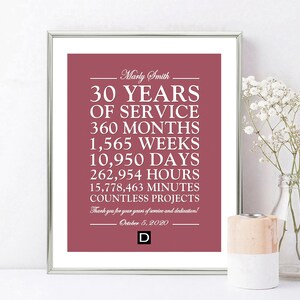 Personalized Work Anniversary Print, 10 Year 15 Year 20 Year 25, 30, 35 ...