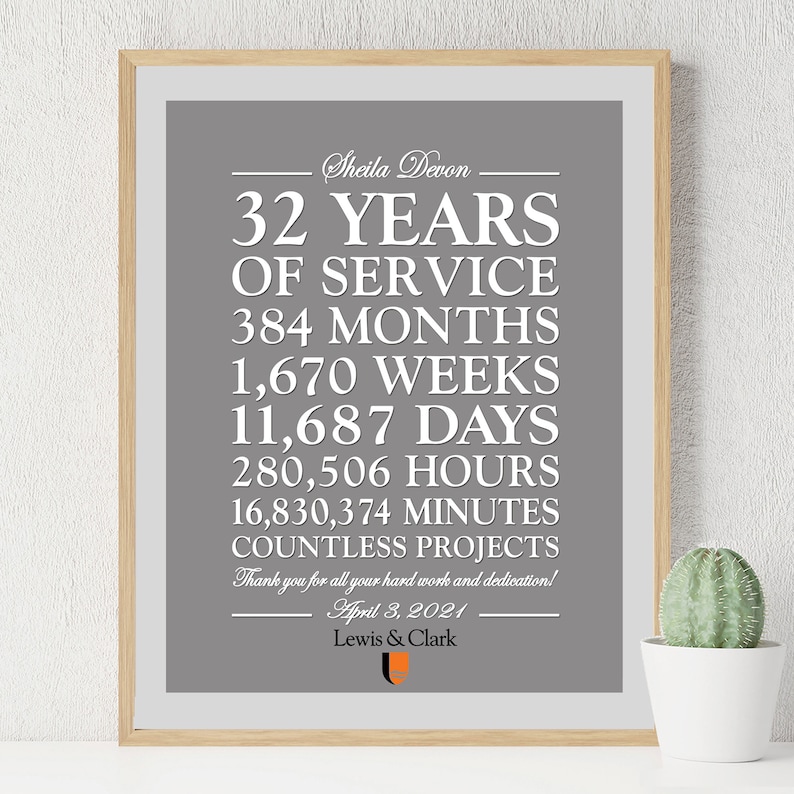 Personalized Work Anniversary Print, 10 Year 15 Year 20 Year 25, 30, 35 ...