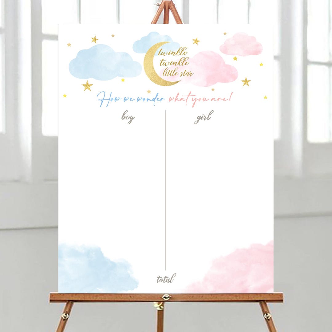 Gender Reveal Boy or Girl Voting Sign Twinkle Twinkle Little Star Blue ...