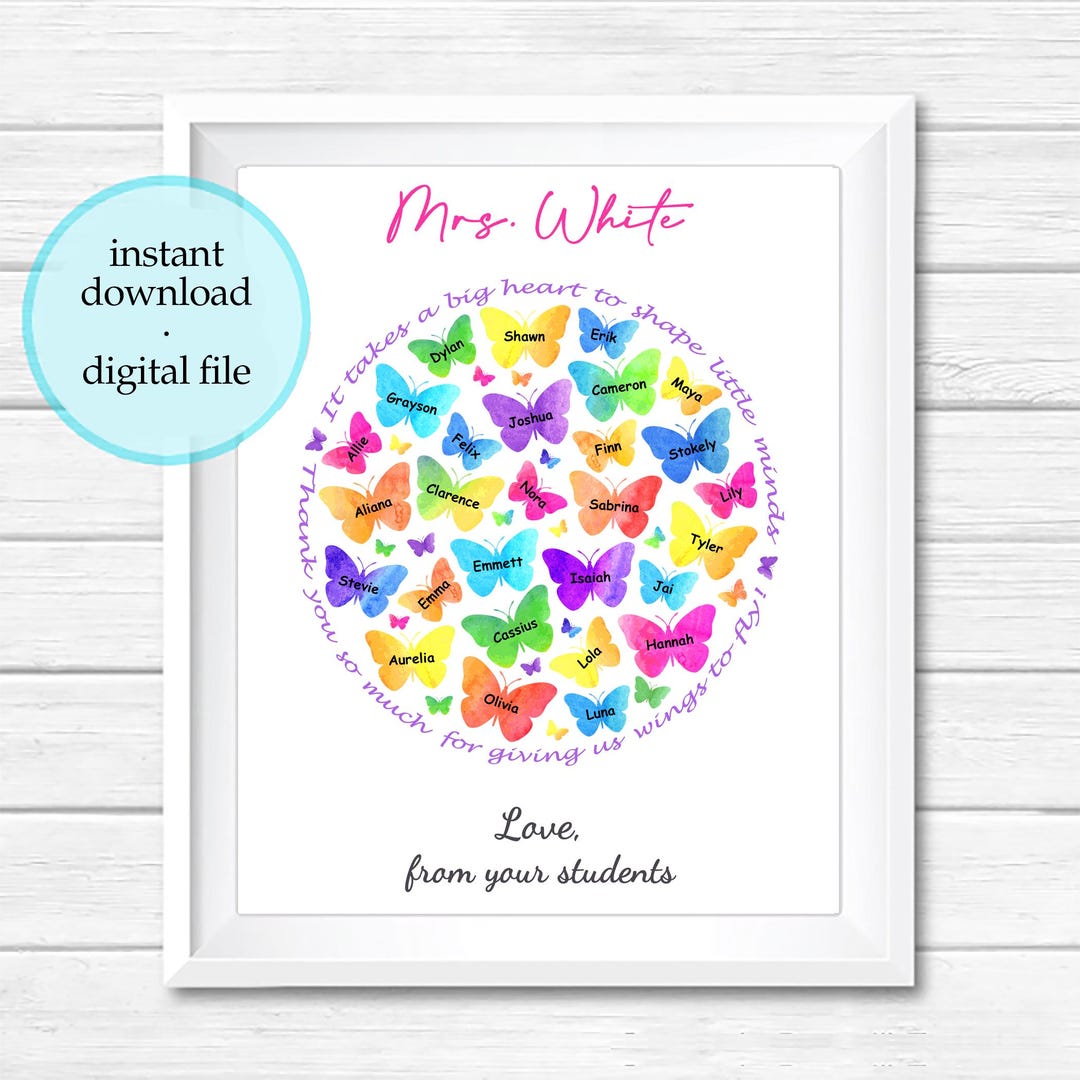 Rainbow Butterfly Teacher Appreciation Gift, Printable Teacher Thank ...