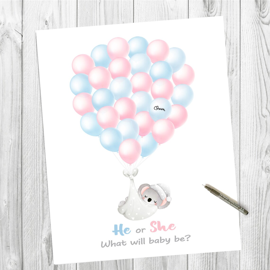 Koala Gender Reveal Ideas He or She Gender Guess Digital Print, Balloon ...