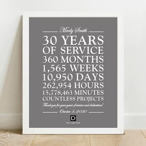 Personalized ANY YEAR of Service Work Anniversary Gift Employee, Thank ...