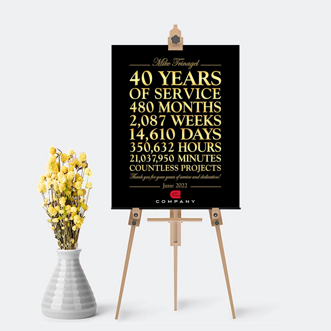 Personalized Work Anniversary Gift 40 Years or ANY YEAR | Etsy