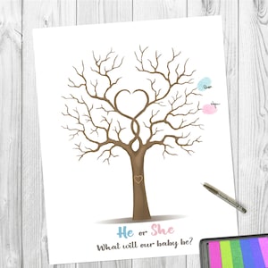 Gender Reveal Tree Fingerprint Guest Book Alternative, He or She What ...